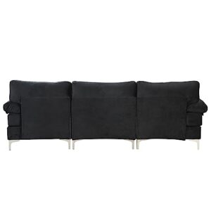 Casa Andrea Milano llc Modern Large Velvet Fabric Sectional Sofa L Shape Couch with Extra Wide Chaise Lounge, Black