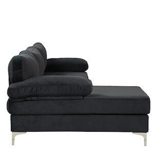 Casa Andrea Milano llc Modern Large Velvet Fabric Sectional Sofa L Shape Couch with Extra Wide Chaise Lounge, Black