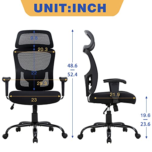 BestOffice Ergonomic Office 400lbs Wide Seat Executive Desk Lumbar Support Adjustable Armrest Headrest High Back Mesh Computer Rolling Swivel Task Chair(Black)