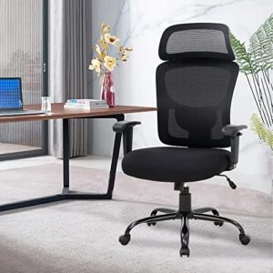 BestOffice Ergonomic Office 400lbs Wide Seat Executive Desk Lumbar Support Adjustable Armrest Headrest High Back Mesh Computer Rolling Swivel Task Chair(Black)