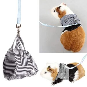 Small Pet Harness with Leash Outdoor Walking Comfort Adjustable Stripe Vest Lead Rope for Guinea Pig Hamster Ferret Baby Hedgehog Dutch Pig Blue S Size