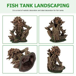 POPETPOP Fish Tank Tree Statue Decorations, Aquarium Décor Ornaments Tree Face Decoration for Fish Tank Resin Lifelike Old Man Sculpture Ornament