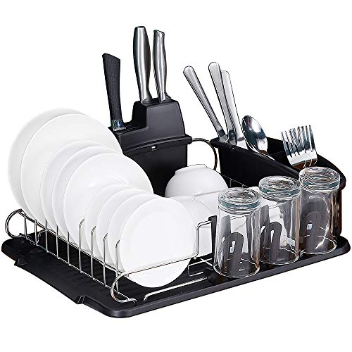 Vsunhoo Dish Rack, Dish Drying Rack with Drainboard Small Dish Drying Rack for Kitchen Counter Tableware TDLDR001B