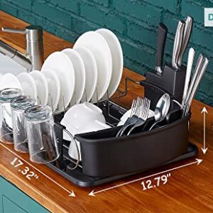 Vsunhoo Dish Rack, Dish Drying Rack with Drainboard Small Dish Drying Rack for Kitchen Counter Tableware TDLDR001B