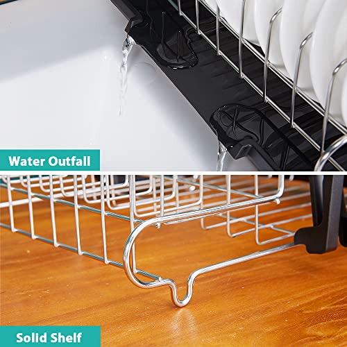 Vsunhoo Dish Rack, Dish Drying Rack with Drainboard Small Dish Drying Rack for Kitchen Counter Tableware TDLDR001B