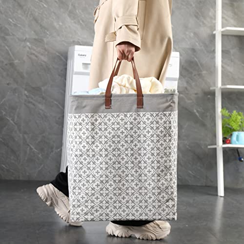 [2 Pack] Laundry Basket, Freestanding Laundry Hamper with Extended Handles, Waterproof Large Waterproof Clothes Hamper Organizer, Collapsible Lightweight Hampers for Laundry, Clothes,Towels, Toys