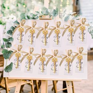 100 Sets Vintage Key Bottle Opener Wedding Favors, Wedding Party Souvenir Gift for Guests with Thank You Tag Card Pillow Candy Box and Satin Ribbon (Gold)