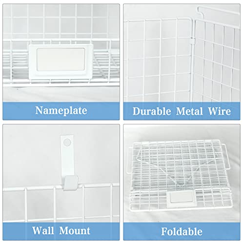 Foldable Closet Organizers and Storage, Wall Mount&Cabinet Wire Basket, Stackable Storage Bins with Nameplate Storage Toys Clothes Snack, Trapezoidal Organizers for Bedroom, Living Room Pantry Kitchen