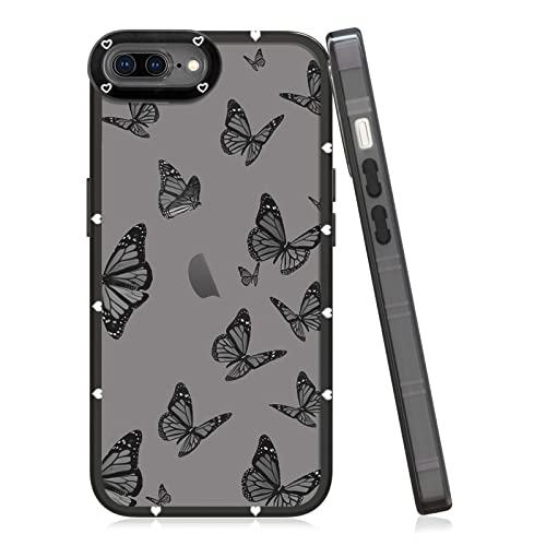 LSL Compatible with iPhone 8 Plus Case iPhone 7 Plus Case Black Butterfly Pattern Deign Soft TPU Bumper Anti-Drop Protective Slim Clear Cover for iPhone 8 Plus/iPhone 7 Plus 5.5 Inch