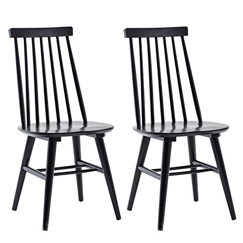 Duhome Dining Chairs Set of 2, Wood Dining Room Slat Back Kitchen Windsor Chairs, Black