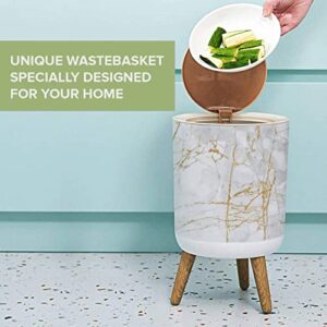 Small Trash Can with Lid White gold marble texture pattern background with high resolution Garbage Bin Round Waste Bin Press Cover Dog Proof Wastebasket for Kitchen Bathroom Living Room 1.8 Gallon