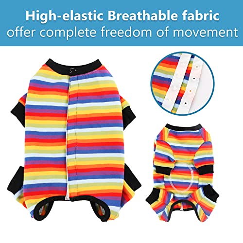 Etdane Dog Surgical Recovery Suit Pet After Surgery Onesies Long Sleeve for Female Male Doggy Alternative Cone E-Collar Rainbow Stripe/S