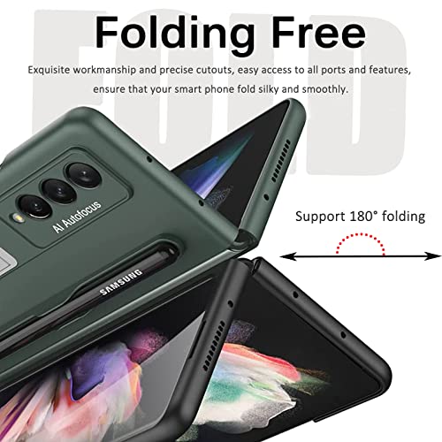 Miimall Compatible for Samsung Galaxy Z Fold 3 Case with Pen Holder, Slim Folding Kickstand Anti-Drop Shockproof Bumper Cover Cases for Galaxy Z Fold 3 5G (Silver)