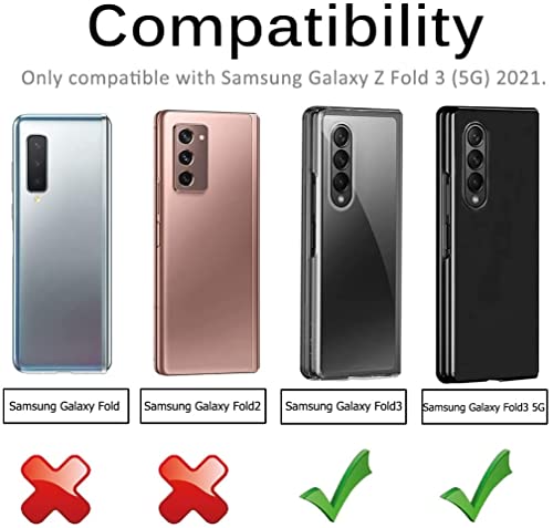 Miimall Compatible for Samsung Galaxy Z Fold 3 Case with Pen Holder, Slim Folding Kickstand Anti-Drop Shockproof Bumper Cover Cases for Galaxy Z Fold 3 5G (Silver)