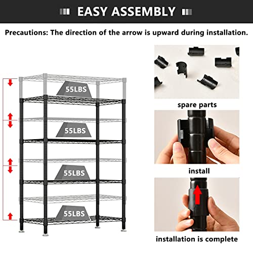 SUOERNUO Wire Shelving Unit 4 Shelf Metal Organizer Wire Rack Large Garage Storage Shelves Heavy Duty Adjustable Unit Rack Utility for Kitchen Bathroom (35.4Lx17.7Wx54.1H) Black