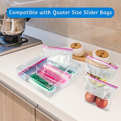 Ziplock Bag Storage Organizer, Acrylic Food Storage Bag Holder Dispenser for Kitchen Drawer, Baggie Organizer for Gallon Quart Sandwich Snack Bags, Compatible with Ziploc, Solimo, Glad, Hefty