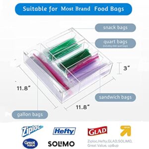 Ziplock Bag Storage Organizer, Acrylic Food Storage Bag Holder Dispenser for Kitchen Drawer, Baggie Organizer for Gallon Quart Sandwich Snack Bags, Compatible with Ziploc, Solimo, Glad, Hefty