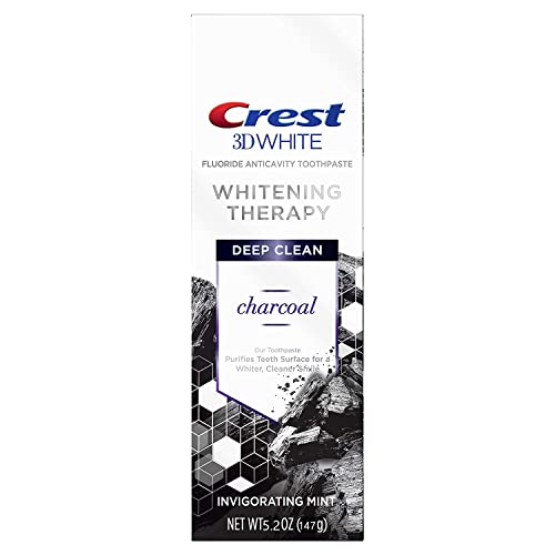 Crest Charcoal 3D White Toothpaste, Whitening Therapy Deep Clean with Fluoride, Invigorating Mint, 5.2 Ounce,