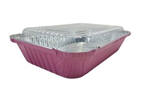 kitchendance colored shallow take out pans with plastic lid - 1.5 pounds food storage aluminum foil baking pan - aluminum pans perfect for cooking, freezing, preparing food, 6417p (pink, 125)