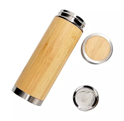 ECO Friendly Bamboo Tumbler - Tea Infuser and Strainer | Water Coffee and Tea Bottle | Stainless Steel Thermos | Vacuum Insulated Travel Tea Gift | Biodegradable | By GreenRO ANZ