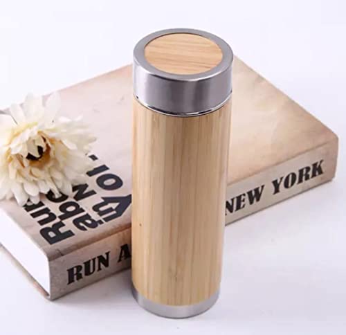 ECO Friendly Bamboo Tumbler - Tea Infuser and Strainer | Water Coffee and Tea Bottle | Stainless Steel Thermos | Vacuum Insulated Travel Tea Gift | Biodegradable | By GreenRO ANZ