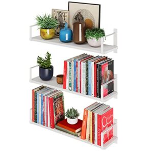 wallniture toledo 24"x6" white floating shelves for storage, wall bookshelves living room decor, kitchen organization, bathroom storage, office wall shelf set of 3