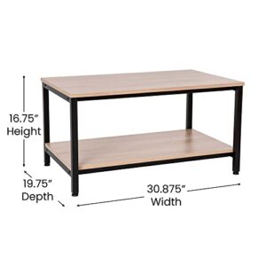 Flash Furniture Finley 2-Tier Rectangular Coffee Table - Modern Engineered Driftwood Finish Top - Black Steel Tube Frame - Lower Shelf