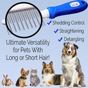 Horicon Pet Detangling Grooming Comb with Long & Short Stainless Steel Metal Teeth - Dogs, Cats & Small Animals for Removing Matted Fur, Knots & Tangles