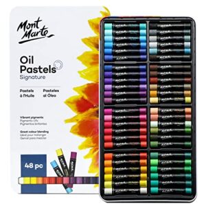 mont marte oil pastels in tin box signature 48pc, 48 assorted colors, vibrant oil pastel set, great blending and layering, comes in storage case, ideal for art, craft, coloring and sketching