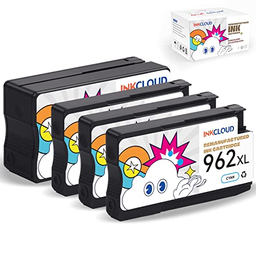 INKCLOUD 962XL High-Yield Ink Cartridges Replacement for HP 962 962 XL for HP OfficeJet Pro 9015e 9025 9018 9015 9025e 9010 9012 9020 9022 9026 9027 9028 Printer (Black, Cyan, Magenta, Yellow) 4 Pack