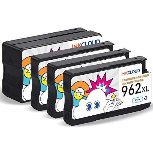 INKCLOUD 962XL High-Yield Ink Cartridges Replacement for HP 962 962 XL for HP OfficeJet Pro 9015e 9025 9018 9015 9025e 9010 9012 9020 9022 9026 9027 9028 Printer (Black, Cyan, Magenta, Yellow) 4 Pack