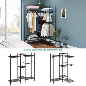 finetones Wire Garment Rack, Multi-Purpose Wire Clothes Rack with 5-Tire Storage Shelf, Heavy Duty Freestanding & Adjustable Wardrobe Closet With Large Metal Shelves For Hanging Clothes, Shoes