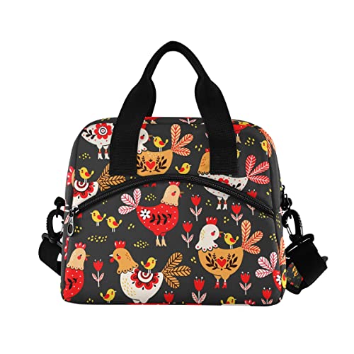 Rooster and Chickens Insulated Lunch Bag for Women Men Reusable Water-resistant Lunch Tote Bag Lunch Box Cooler Bag for School Work Picnic