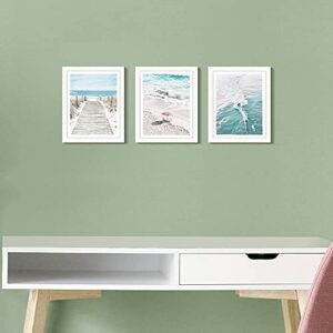 Bathroom Beach Framed Wall Art: 3 Piece Coastal Nautical Surfing Painting Bedroom Relax Picture Seascape Modern Artwork Large Ocean Nature Photo Sea Scenery Print for Living Room Office