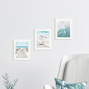 Bathroom Beach Framed Wall Art: 3 Piece Coastal Nautical Surfing Painting Bedroom Relax Picture Seascape Modern Artwork Large Ocean Nature Photo Sea Scenery Print for Living Room Office