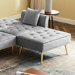 kevinplus Convertible Sofa Bed, Sleeper Modern Living Room Velvet Sofa Bed Sectional Couch for Living Room, Velvet Fabric (Grey)