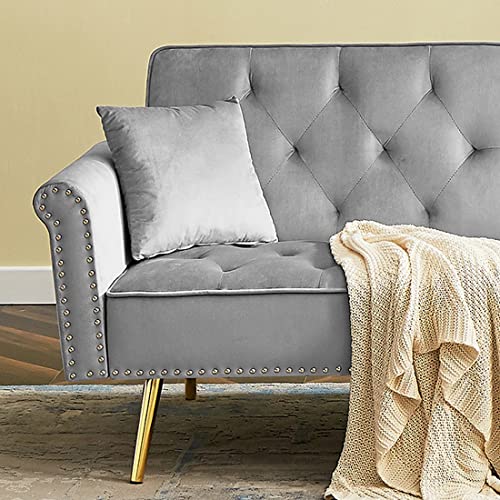 kevinplus Convertible Sofa Bed, Sleeper Modern Living Room Velvet Sofa Bed Sectional Couch for Living Room, Velvet Fabric (Grey)