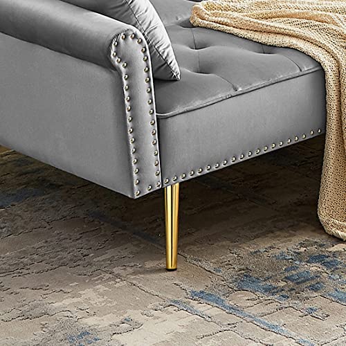 kevinplus Convertible Sofa Bed, Sleeper Modern Living Room Velvet Sofa Bed Sectional Couch for Living Room, Velvet Fabric (Grey)