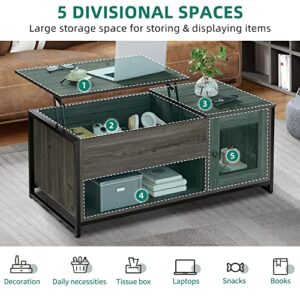 YITAHOME Lift Top Coffee Table with Storage, Double Doors Mid-Century Cocktail Table with Hidden Compartment Storage Cupboard, Wood Tea Center Table Living Room Table for Home Office, Grey Wash