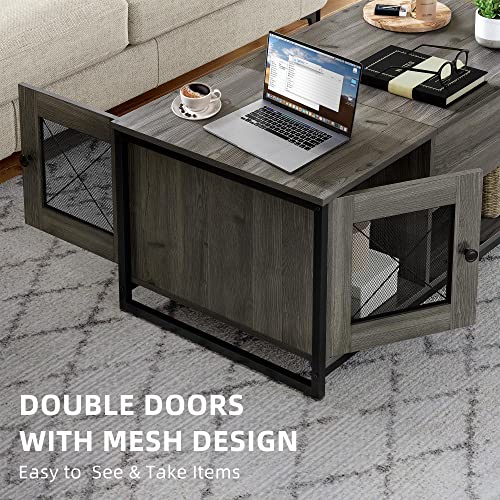 YITAHOME Lift Top Coffee Table with Storage, Double Doors Mid-Century Cocktail Table with Hidden Compartment Storage Cupboard, Wood Tea Center Table Living Room Table for Home Office, Grey Wash