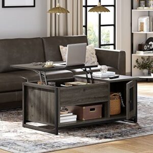 YITAHOME Lift Top Coffee Table with Storage, Double Doors Mid-Century Cocktail Table with Hidden Compartment Storage Cupboard, Wood Tea Center Table Living Room Table for Home Office, Grey Wash