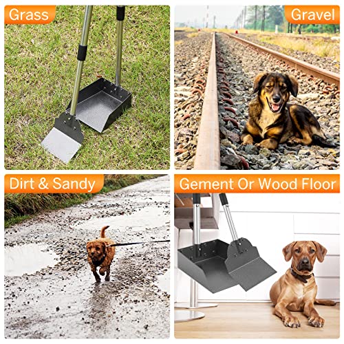 LUFFWELL Pooper Scooper, Metal Aluminum Tray and Spade Poop Scoop Set with Adjustable Stainless Steel Long Handle, Pet Waste Removal Heavy Duty Poop Scooper (Small Tray&Spade)