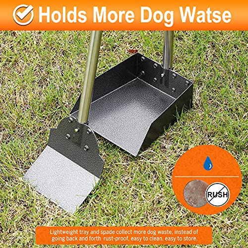 LUFFWELL Pooper Scooper, Metal Aluminum Tray and Spade Poop Scoop Set with Adjustable Stainless Steel Long Handle, Pet Waste Removal Heavy Duty Poop Scooper (Small Tray&Spade)