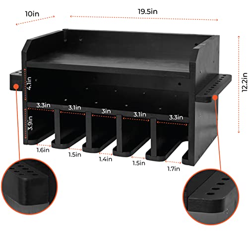 Drill Storage Rack - Cordless Drill Charging Station - Wall Mounted Power Tool Holder - Garage Toolbox Organizer with Screwdriver Organizer and Drill Bit Holder - Natural Wood (Black)