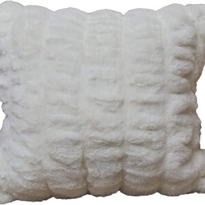 Home Decorative 2PC Vegan Ruched Faux Fur Throw Pillows Ultra Soft Fluffy Square Pillow 20"x20" (Sand)