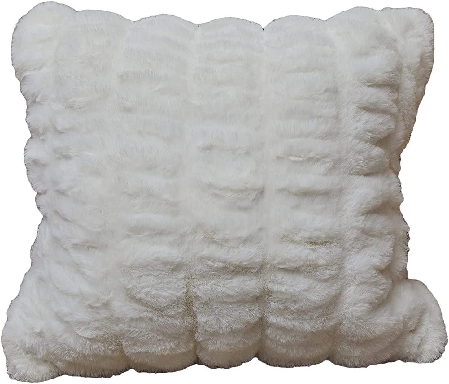 Home Decorative 2PC Vegan Ruched Faux Fur Throw Pillows Ultra Soft Fluffy Square Pillow 20"x20" (Sand)