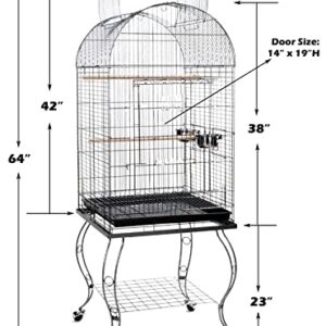 Large 64-Inch Open Dome Roof Top for Parrot Lovebird Cockatiel Cockatiels Parakeets Bird Cage with Removable Stand (20" x 20" x 64"H, Black Vein)