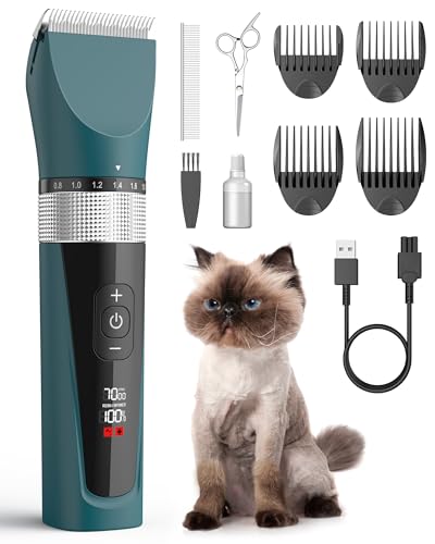 oneisall Grooming Clippers Kit for Matted Long Hair, 5-Speed Cordless Low Noise Pet Hair Clipper Trimmer Shaver for Dogs Cats Animals (Green)