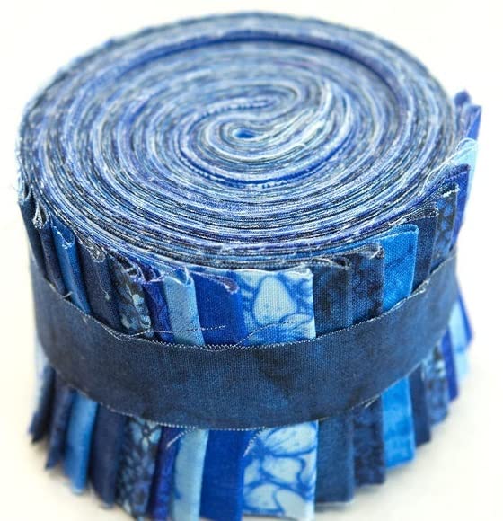 importer Blue Jelly Roll, 100% Cotton Fabric Quilting Strips (2.5 inch pre-Cut - 18 Strips)