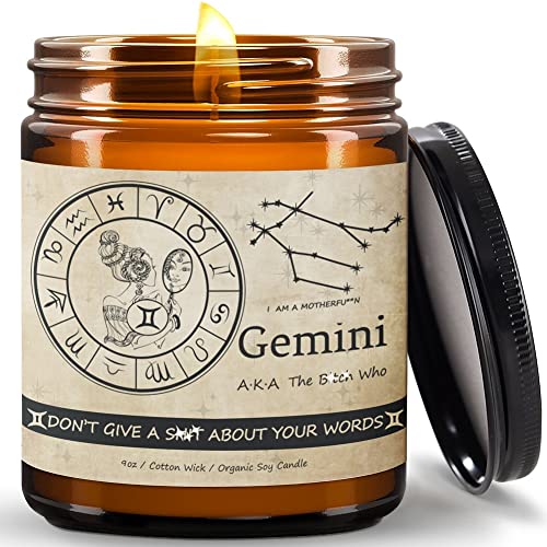 Gemini Astrology Gifts for Women, Don't Give A. Gemini Candle Gifts Decor, May & June Birthday Candles for Sister, Best Friends - Gardenia Scented Candle, 9 OZ